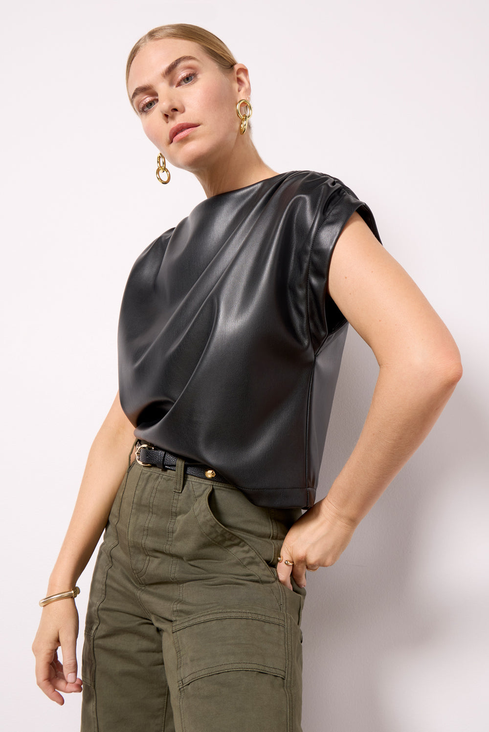 Astrid Faux Leather Muscle Top